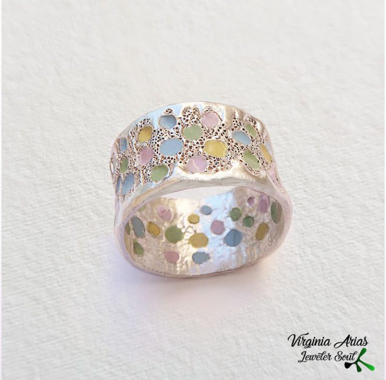 Sterling Silver Band RING with Spring Colors - Virginia Arias Jeweler Soul